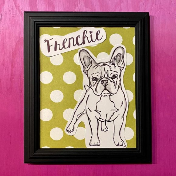 Hand Crafted | Art | Frenchie Paper Collage Art French Bulldog On Green ...